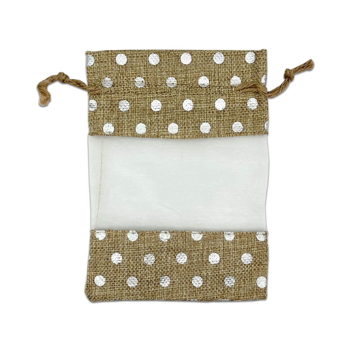 3 1/2" x 5 1/2" Beige with Silver Polka Dot Linen Burlap and Sheer Org ...