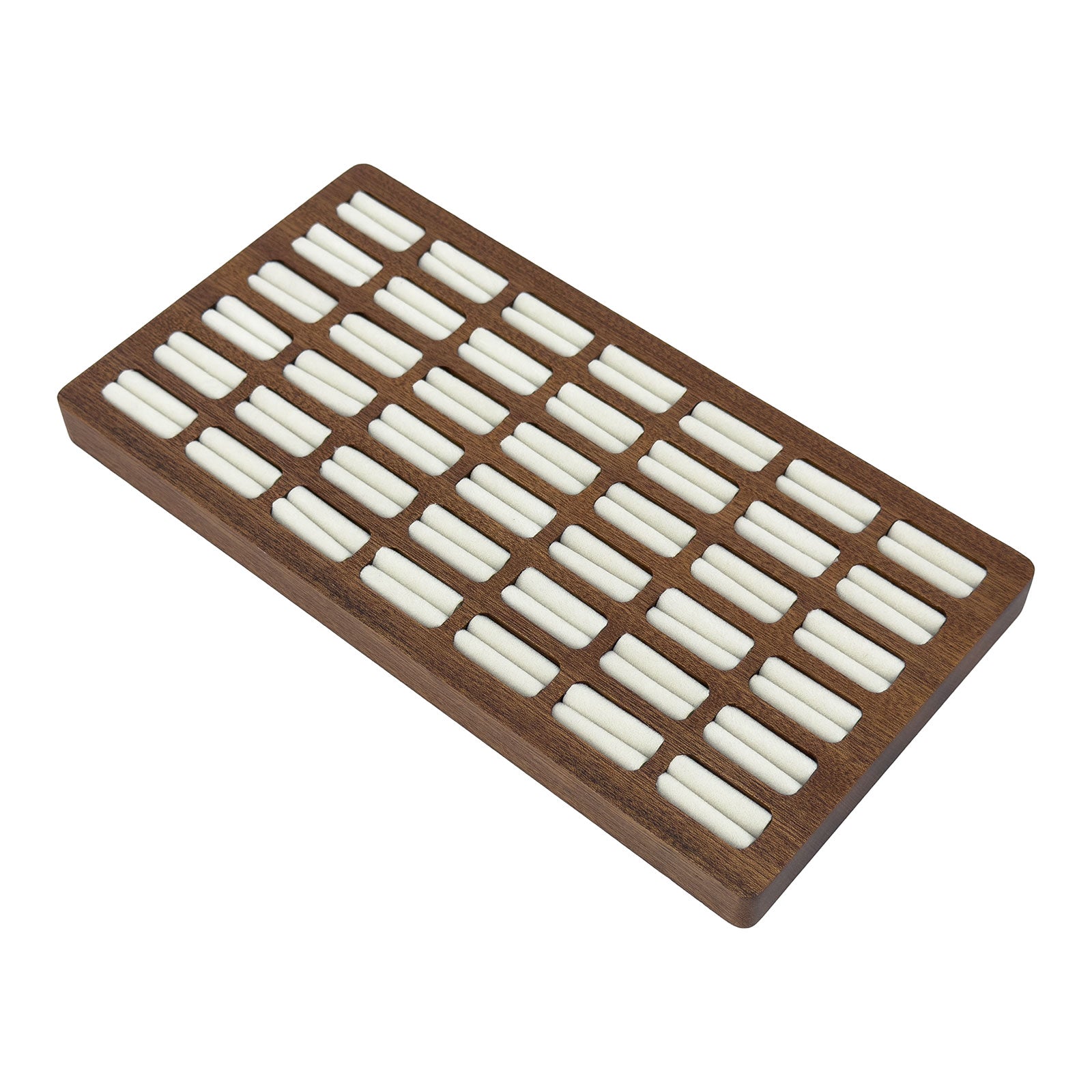 10 1/4" x 5 1/4" Dark Oak White Velvet 42-Slot Ring Display Tray – JPI ...