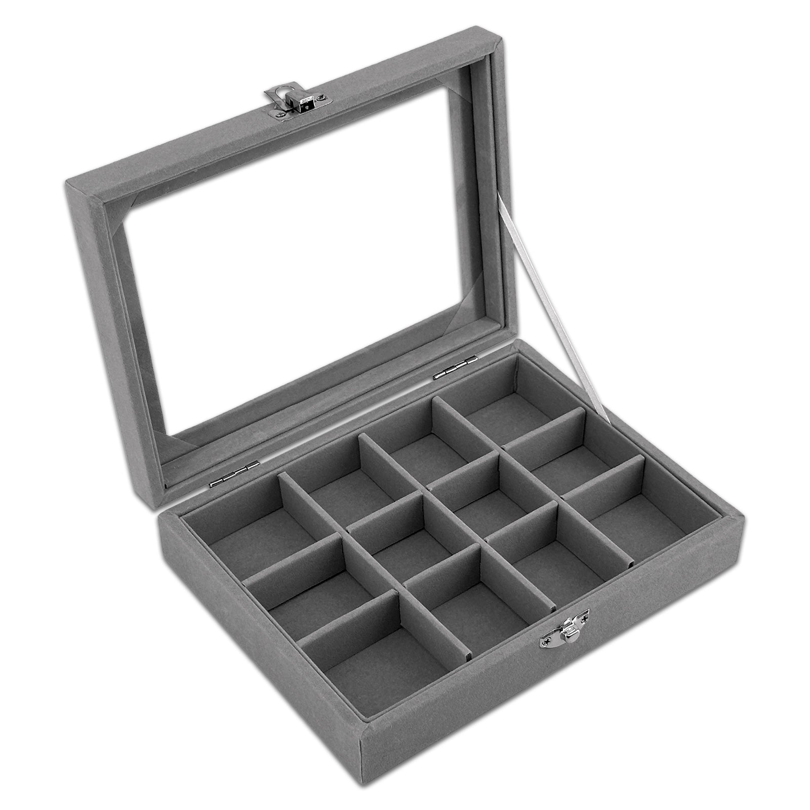 8" x 6" Gray Velvet 12 Compartment Display Case with Glass Top – JPI ...