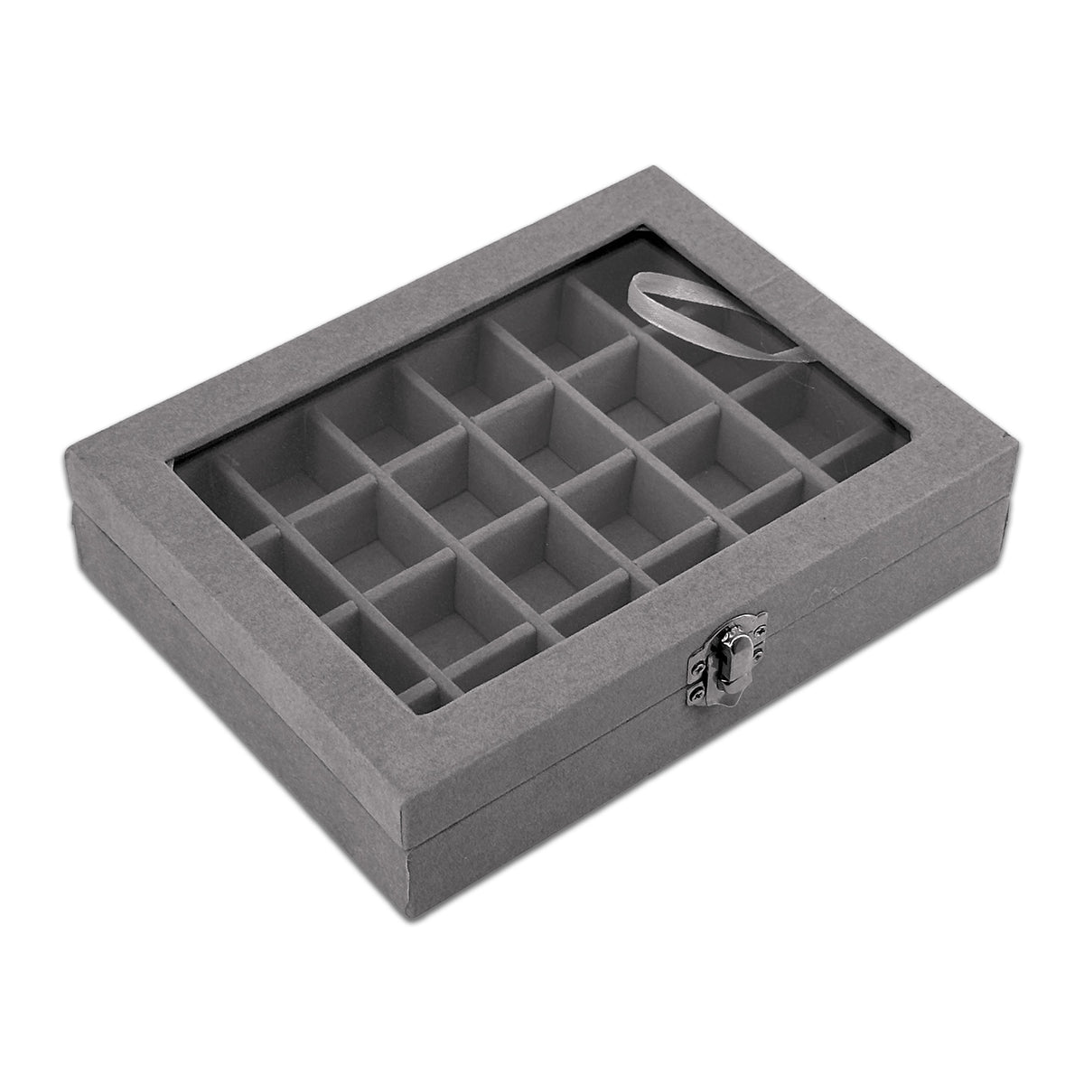 8" x 6" Gray Velvet 24 Compartment Display Case with Glass Top – JPI ...