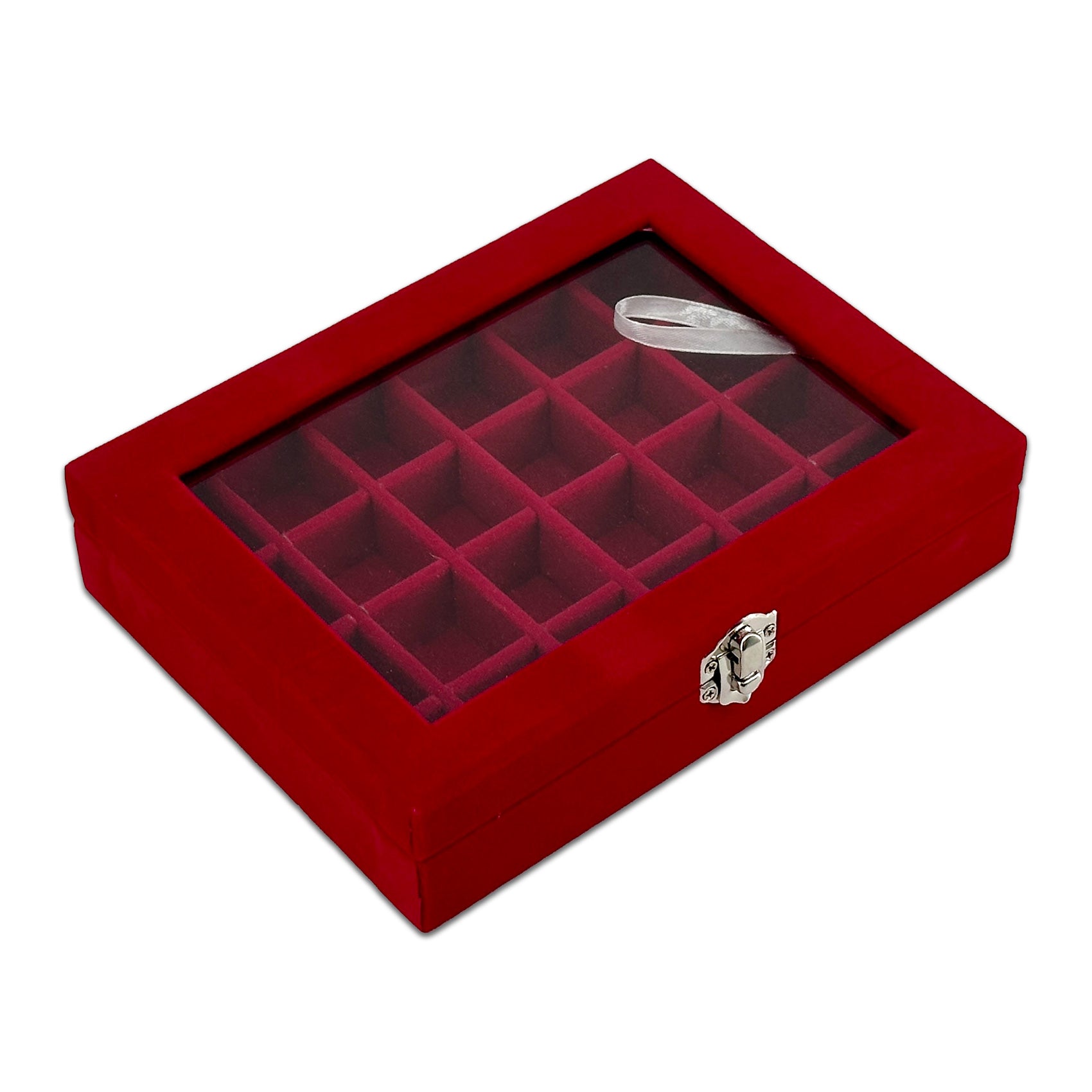 8" x 6" Red Velvet 24 Compartment Display Case with Glass Top – JPI Display