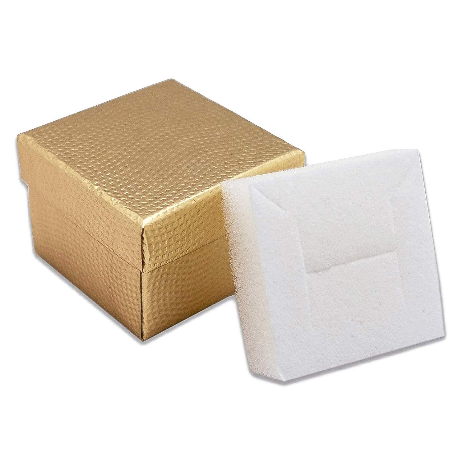 1 3/4" x 1 3/4" Gold Cardboard Jewelry Box with White Velvet Insert ...