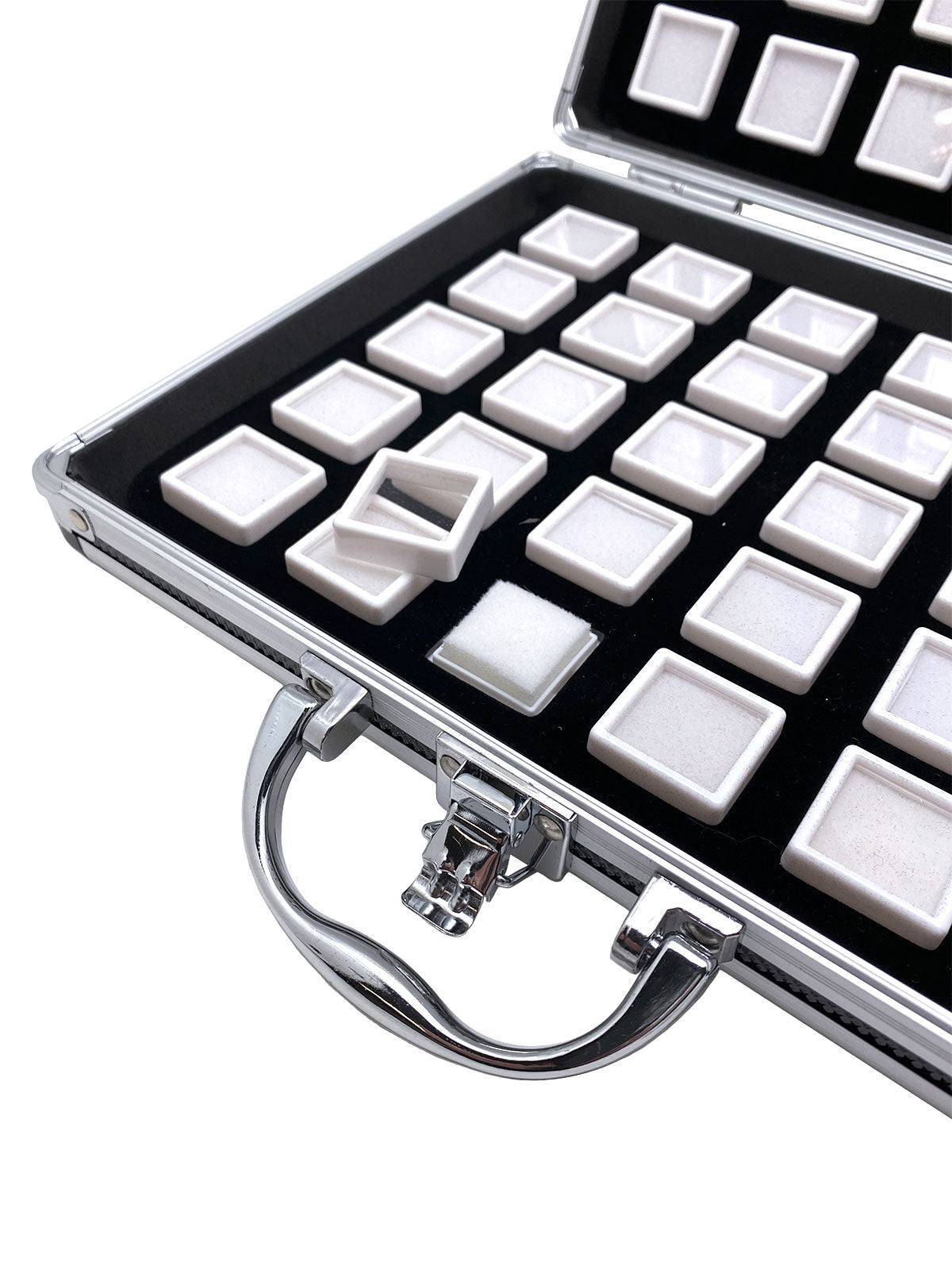 60 White Gem Boxes with Aluminum Display Case – JPI Display