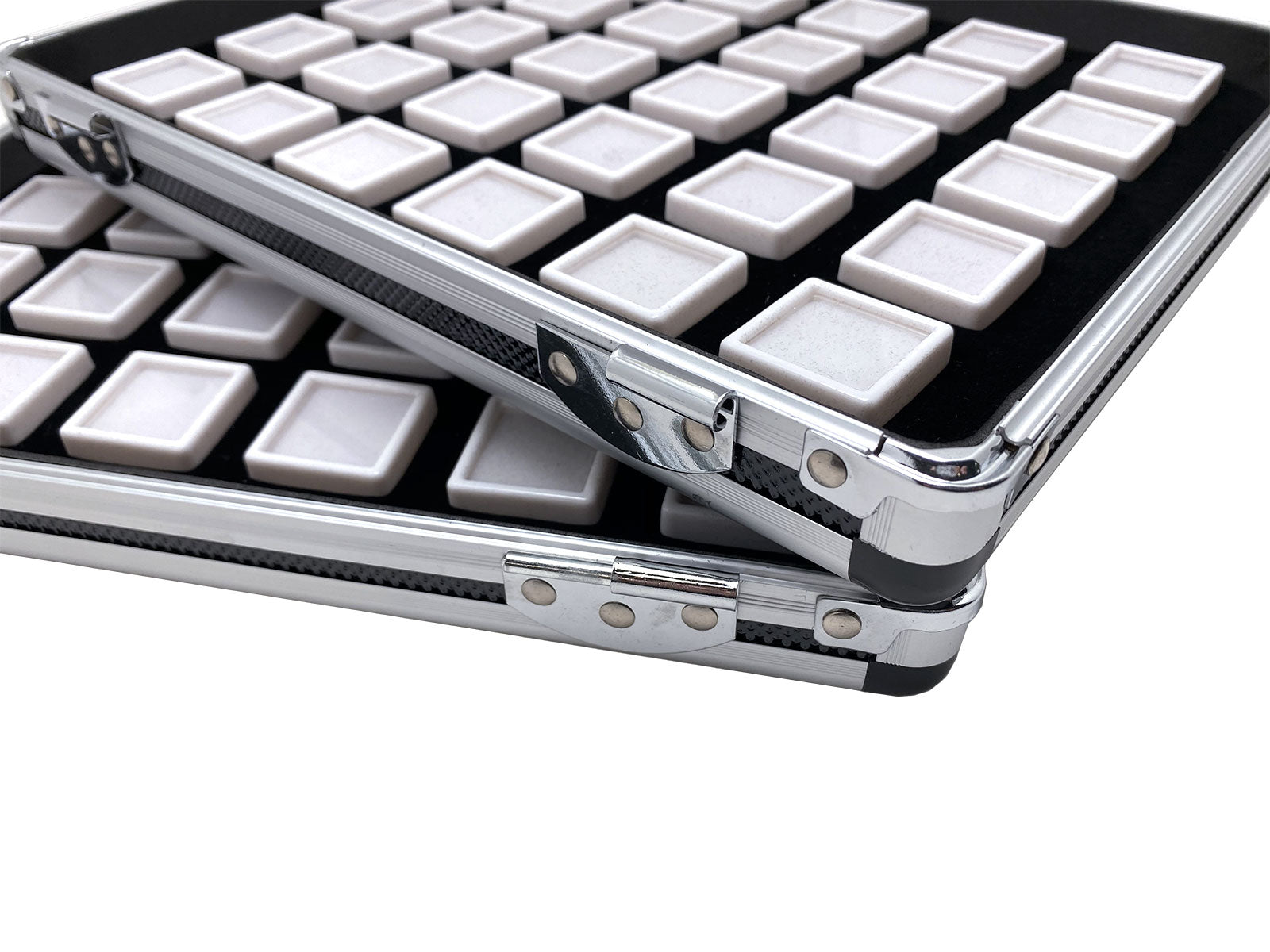 60 White Gem Boxes with Aluminum Display Case – JPI Display